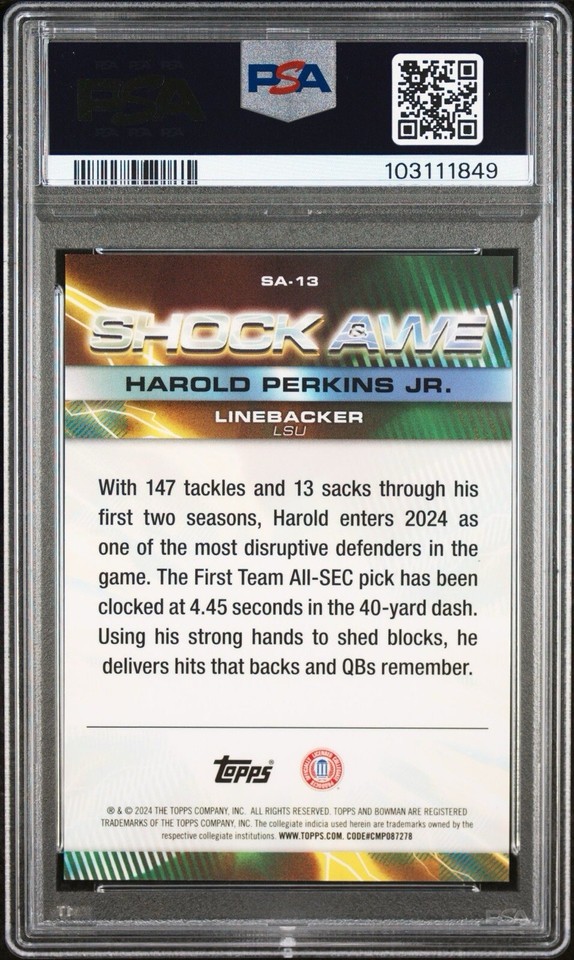 2024 BWM BEST UNIVERSITY #SA-13 HAROLD PERKINS JR SHOCK & AWE PSA 9 | eBay