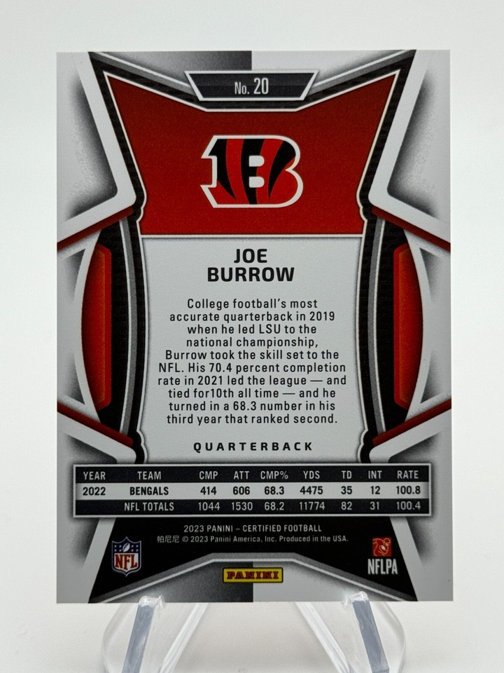 2023 Certified JOE BURROW Mirror Red /99 #20 Cincinnati Bengals | eBay