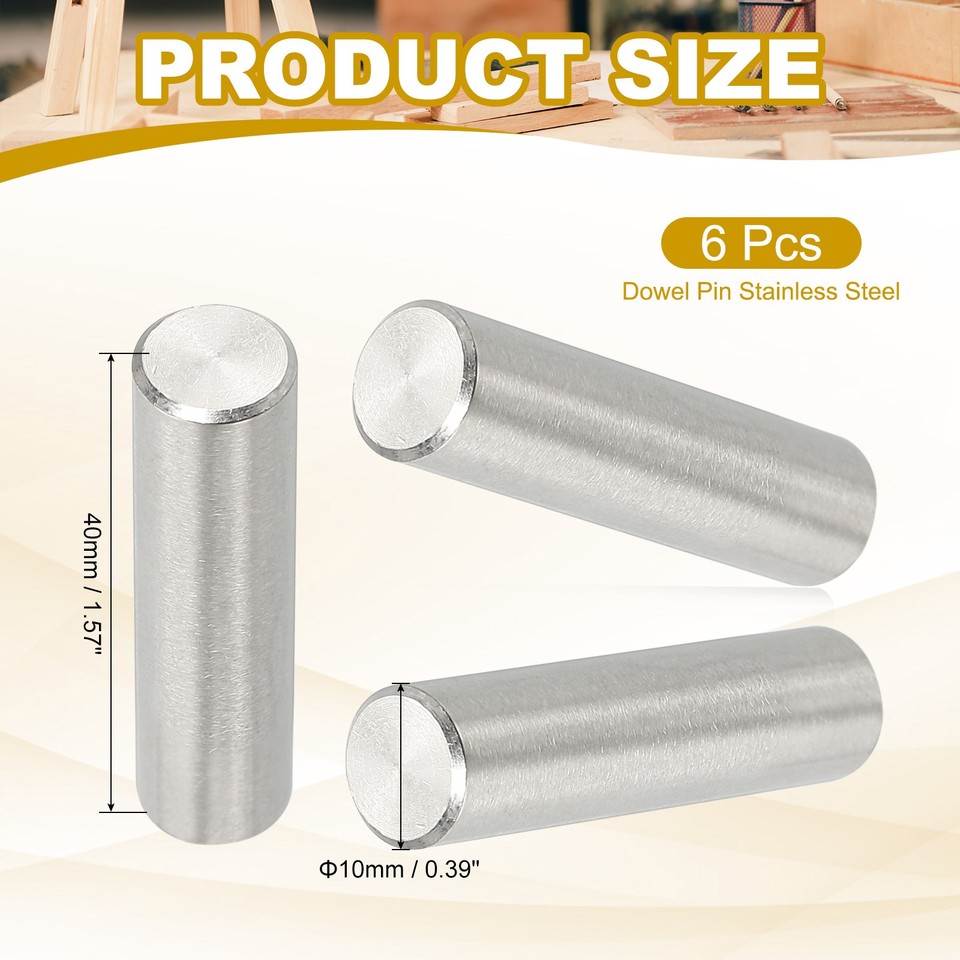 10mm x 40mm Dowel Pin 304 Stainless Steel 6 Pcs Metal Dowel for Shelves ...