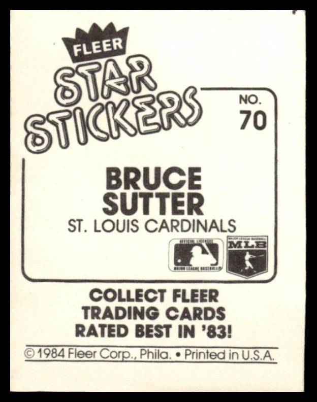 1984 Fleer Star Stickers #70 Bruce Sutter [GOATCARDS] | eBay