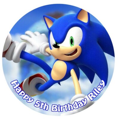 1 x Sonic the Hedgehog 19cm round personalised cake topper edible image ...