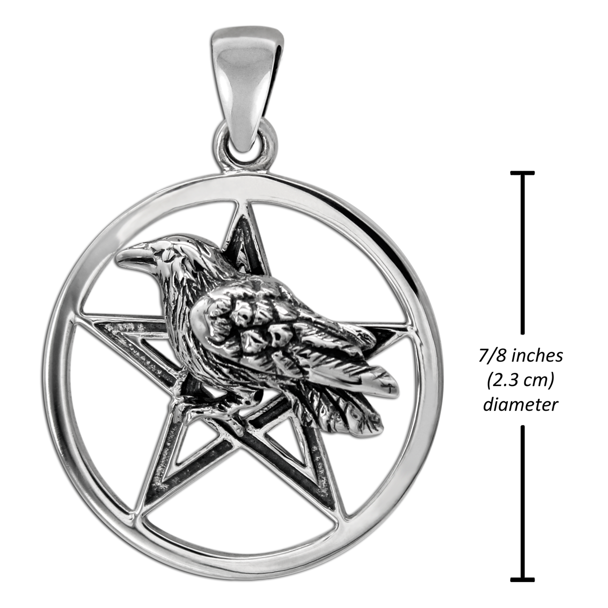 Sterling Silver Raven Pentacle Pendant Necklace - Pentagram Pagan Crow ...