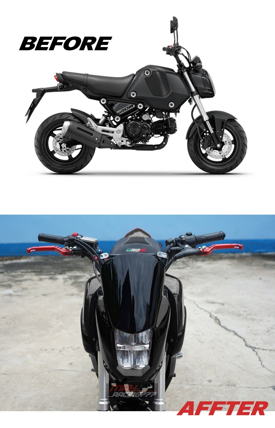 BLACK FRONT COVER HEADLIGHT WINDSCREEN WINDSHIELD FOR HONDA GROM 125 ...