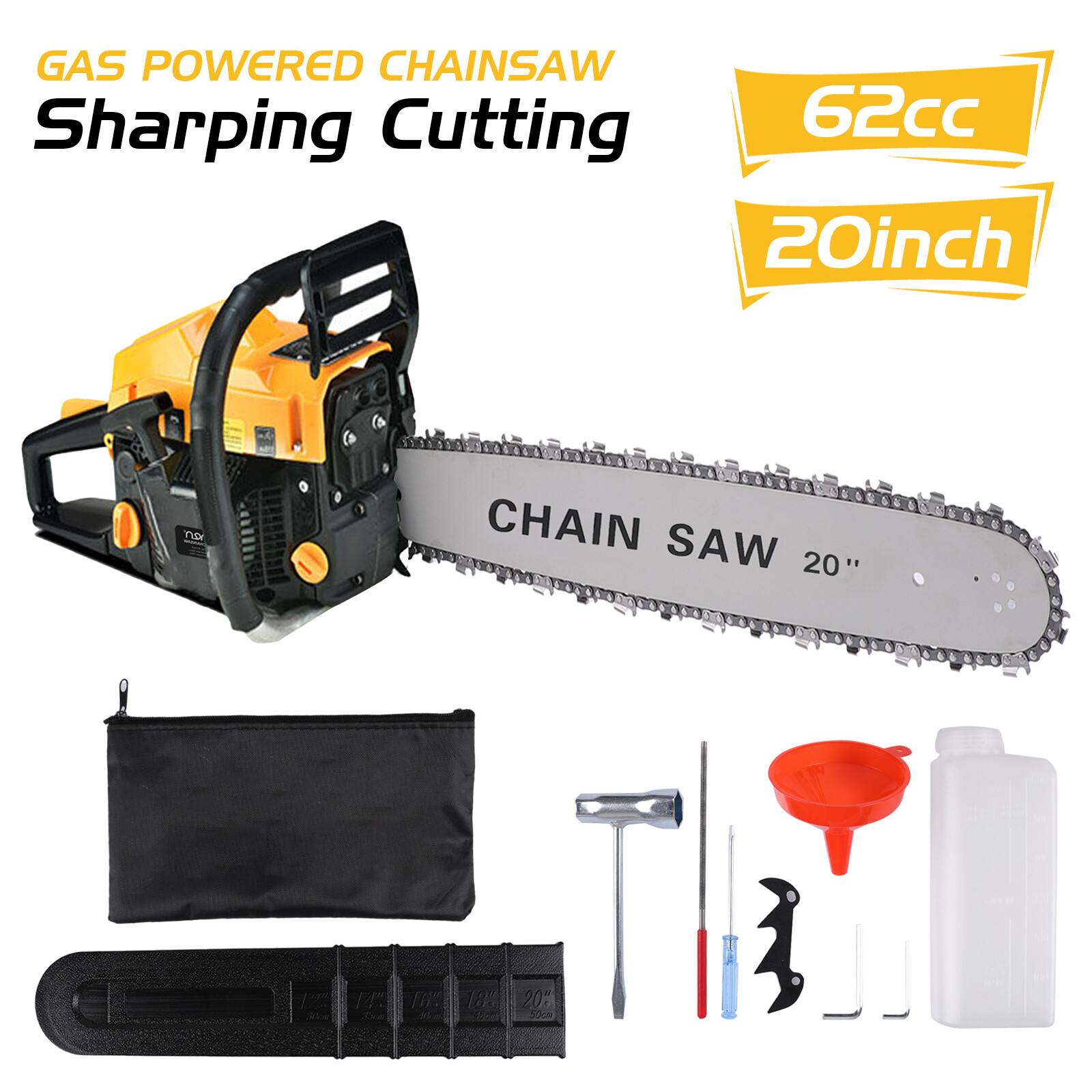 62CC 20" Gasoline Chainsaw Upgraded Wood Cutting Engine Gas Crankcase ...