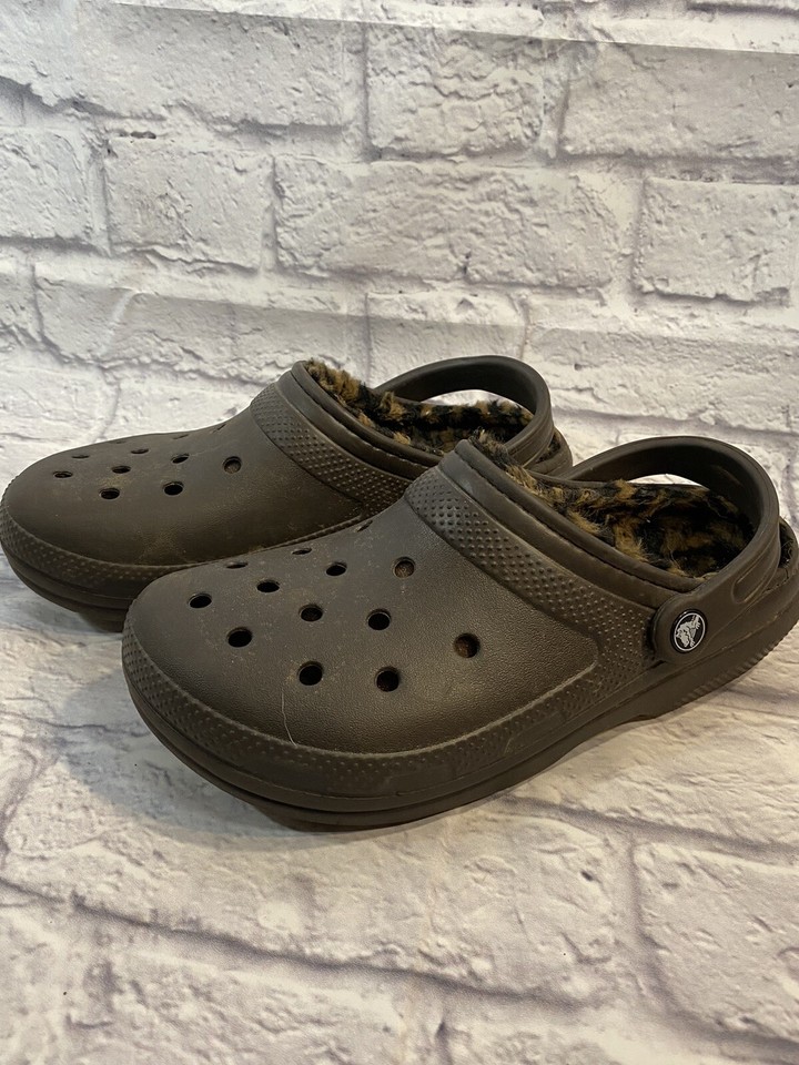 Crocs Cheetah Print lined Clogs Women Size 8 Slip On Sandals - Brown | eBay