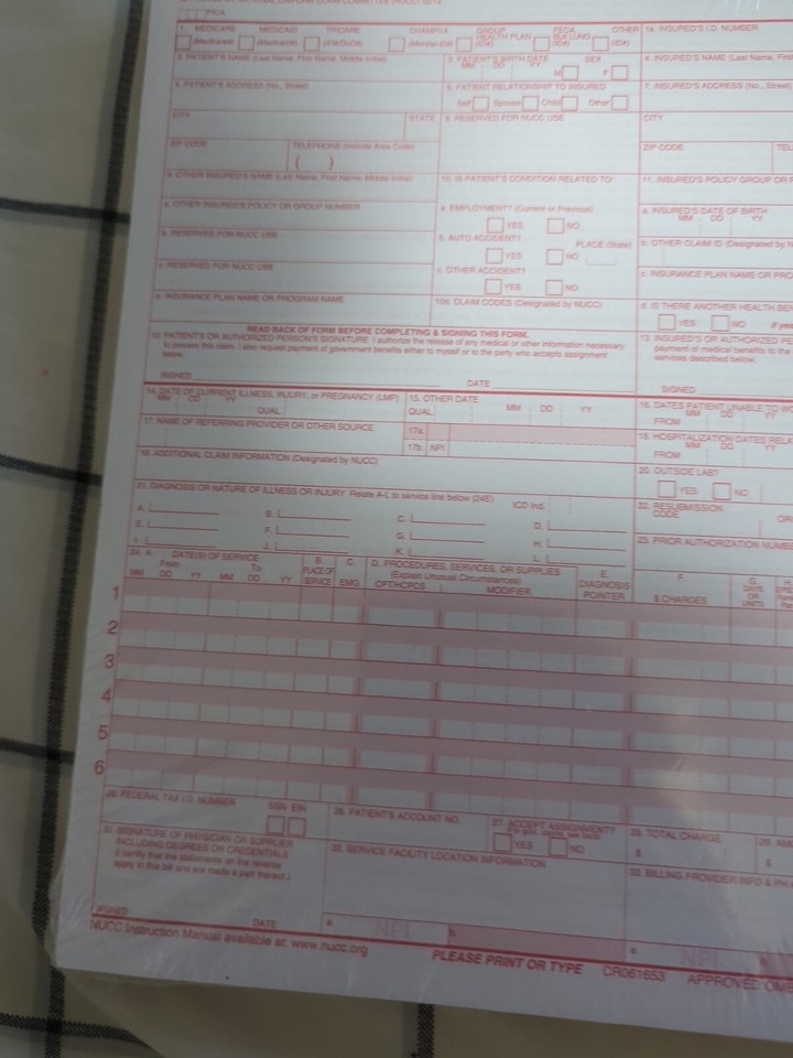 Adams CMS1500L2V Health Insurance Claim Forms Laser Forms 8.5” x 11 ...