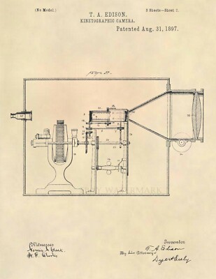 Thomas Edison Motion Picture Camera Patent Art Print - Vintage ...