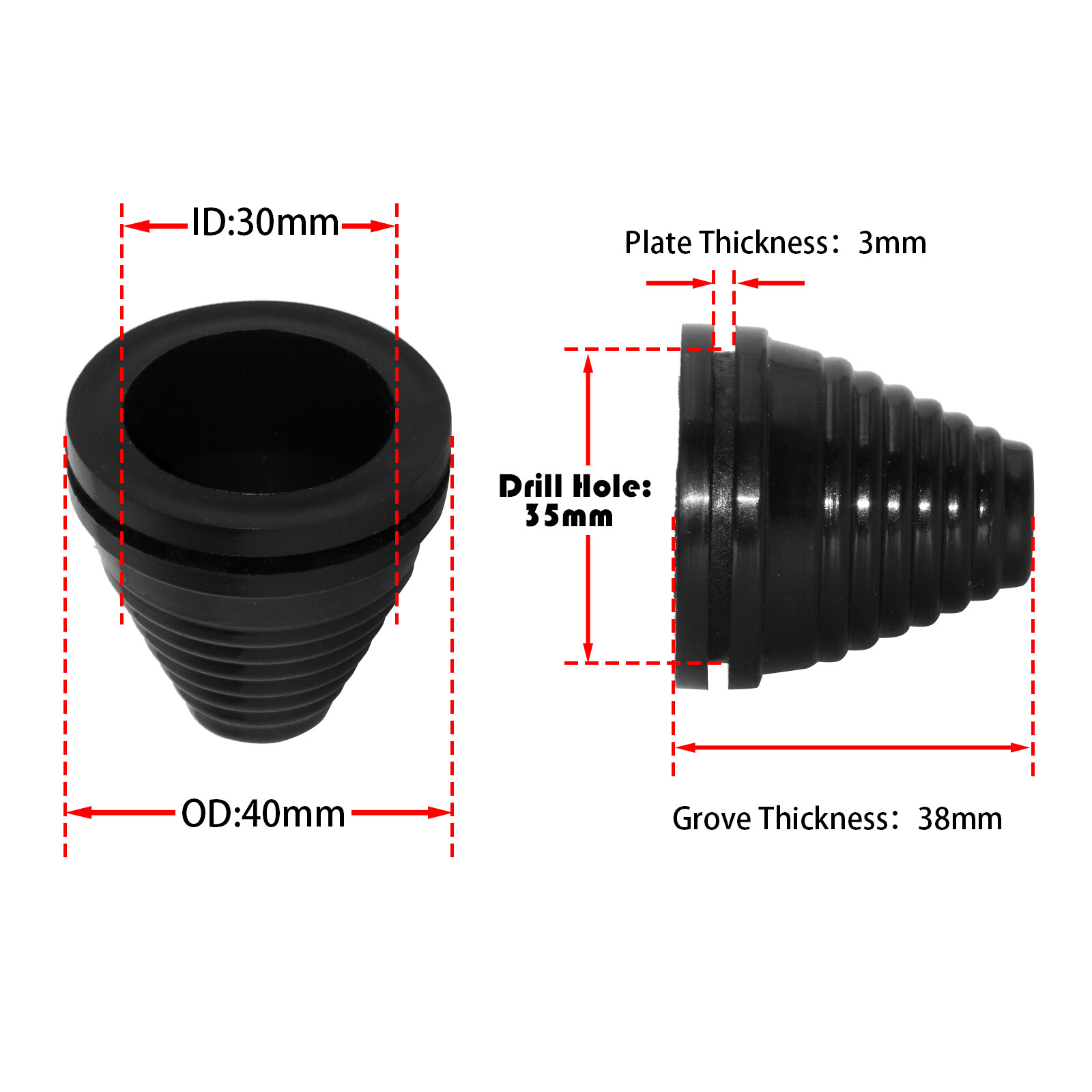 Flyshop 12 PCS Rubber Wire Hole Plugs Tapered Cable Seal Ring Grommet ...