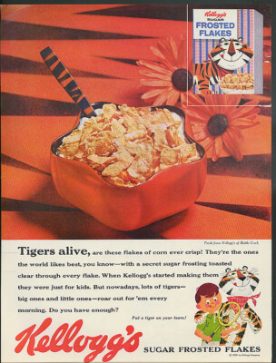 Tigers alive Kellogg's Sugar Frosted Flakes Tony the Tiger ad 1959 | eBay