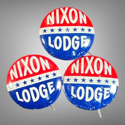 3 Vintage Nixon Lodge Political Presidential Campaign Election Pins ...