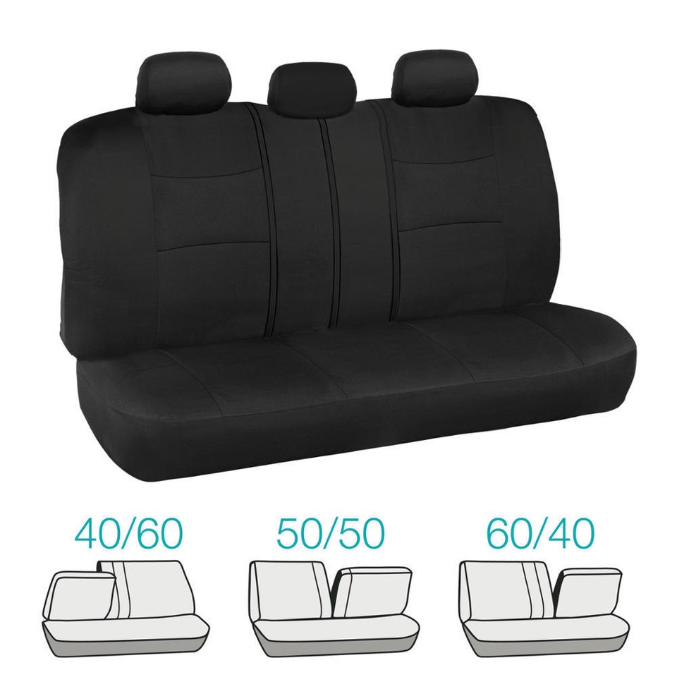Black & Black Seat Covers Set Split Bench Solid Black Vinyl Trim Floor ...