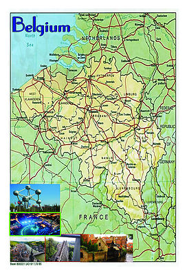 BELGIUM Map Poster Wall chart - A3 size - educational- teaching ...