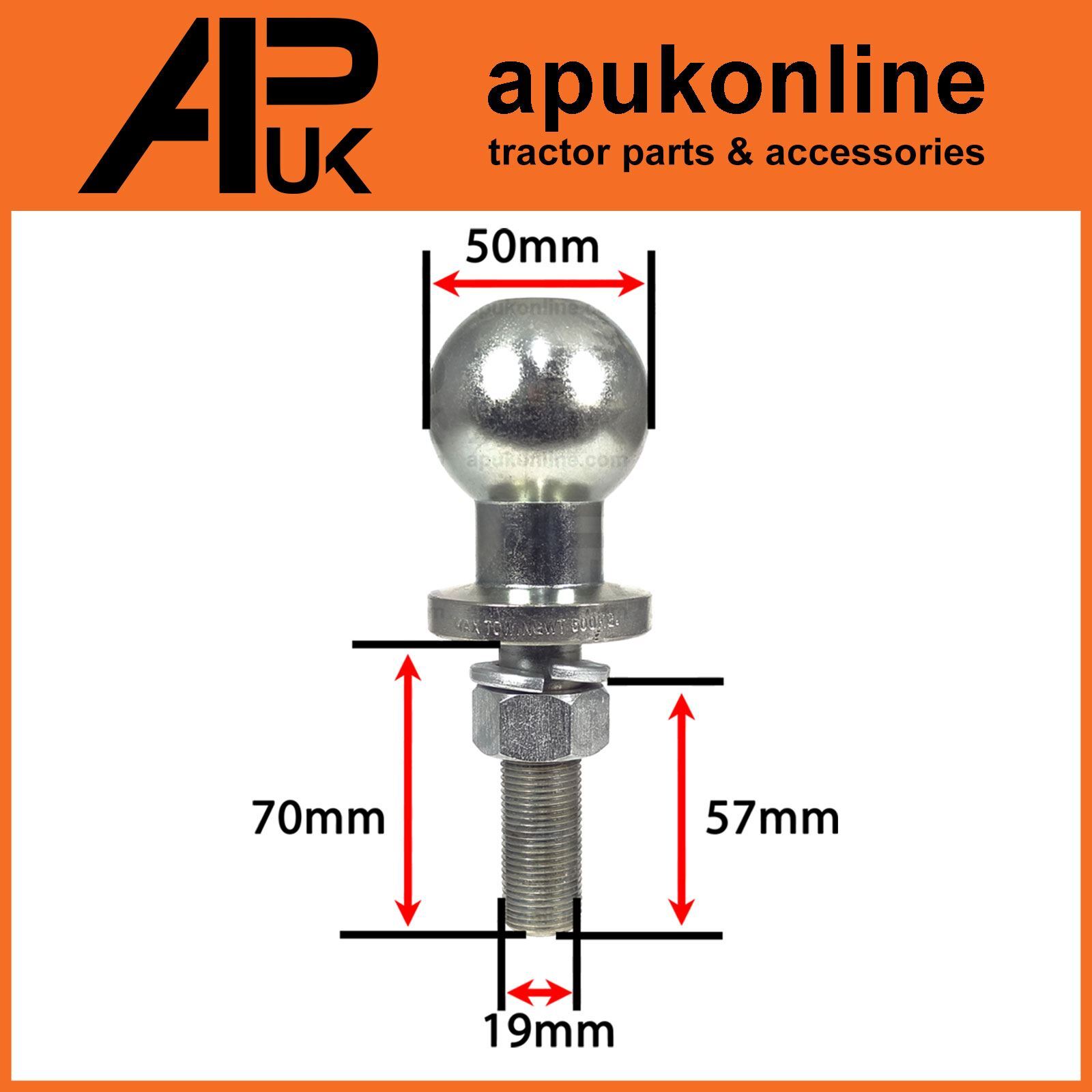 50mm Ball Trailer Garden Tractor Tow Drawbar Hitch Pin 19mm Max Load ...