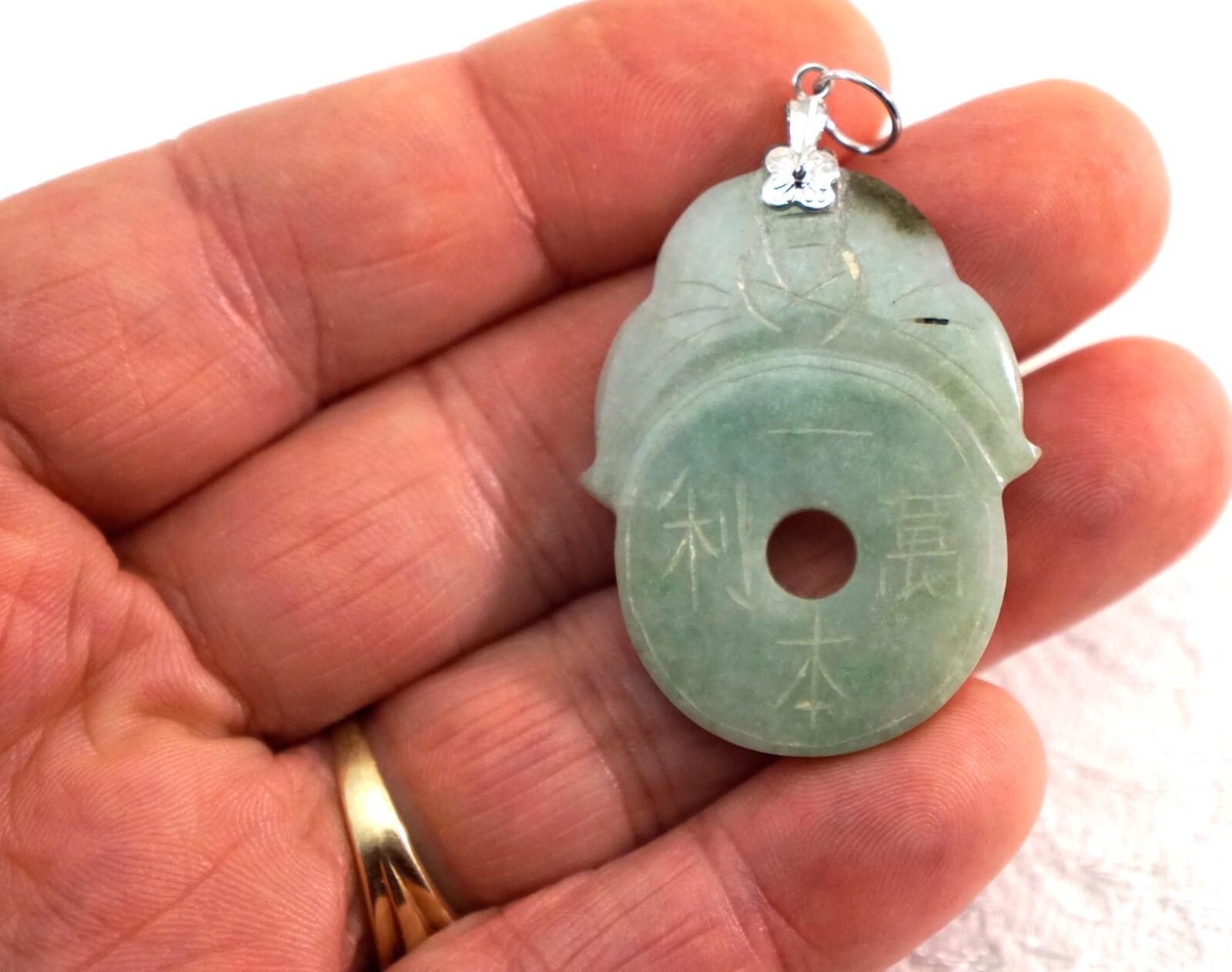 Lucky Sculpted Translucent Jade Stone Doughnut Coin P… - Gem