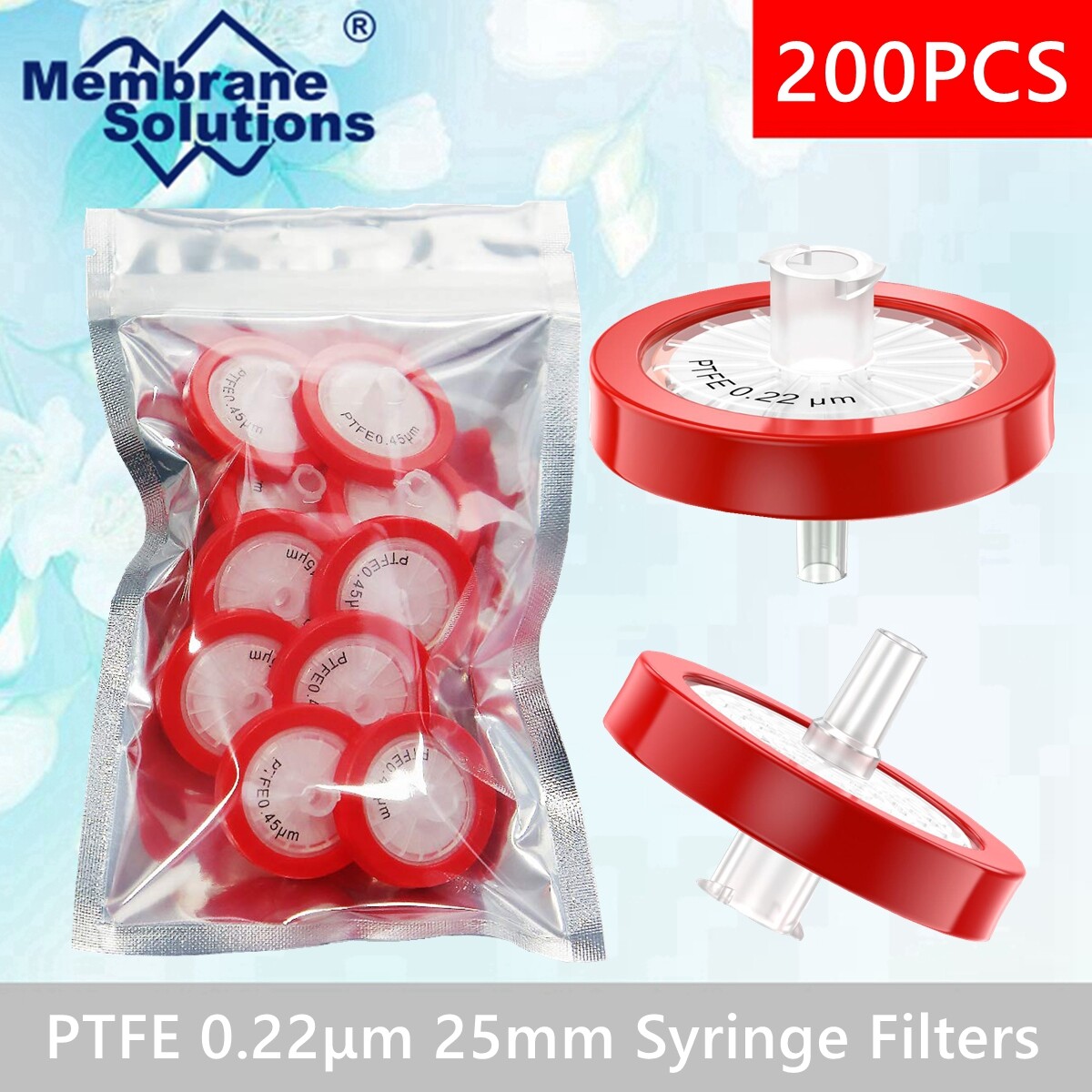 200pcs PTFE Membrane Syringe Filter Luer lock 25 mm 0.22 um PP Pr ...