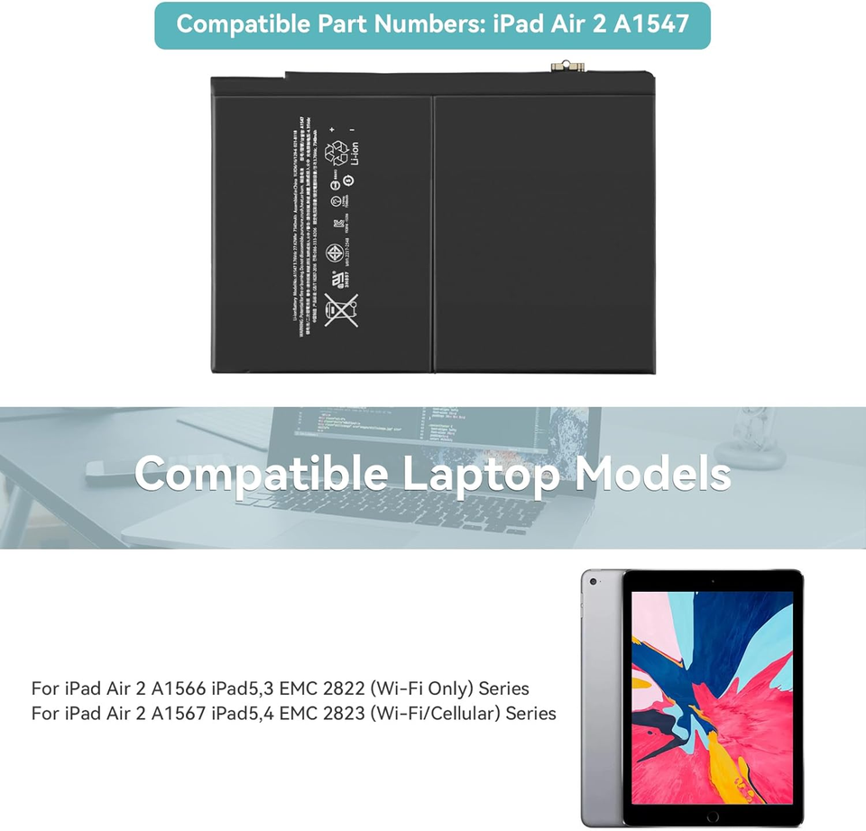 A1547 Tablet Batteria per Ipad Air 2 2Th Gen A1566 A1567/Ipad 6 6Th Gen ...