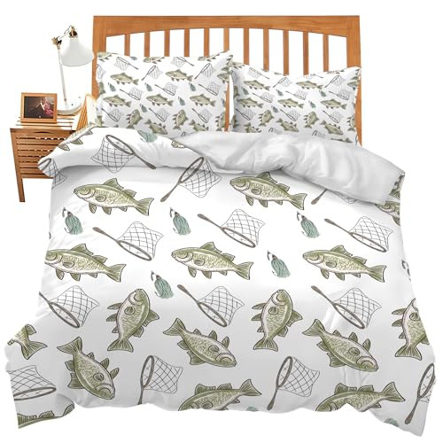 Fish Bedding Set Fishes Theme Comforter Set Fishing Duvet Cover Bedroom ...
