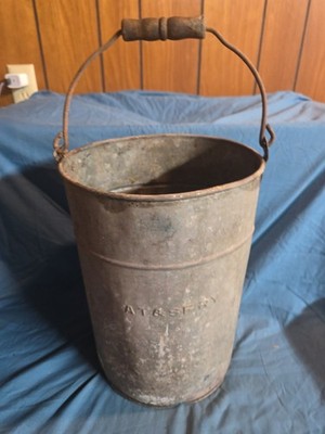 Antique AT & SF RY Railroad Galvanized Metal Bucket Atchison Topeka ...