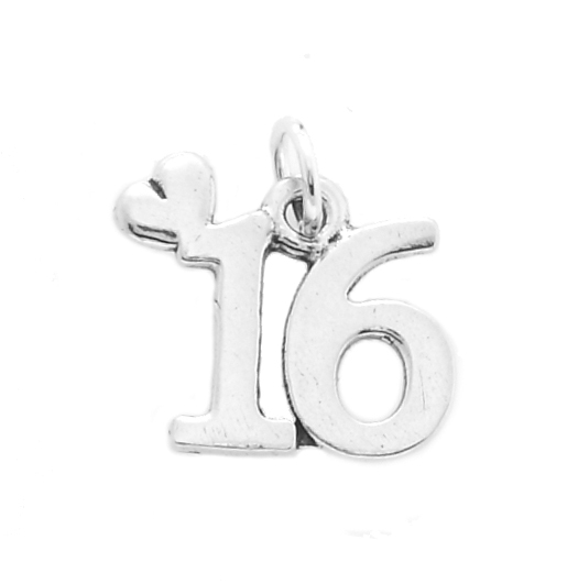 Sterling Silver Sweet 16 with Heart Sixteenth Birthday Charm or Pendant ...
