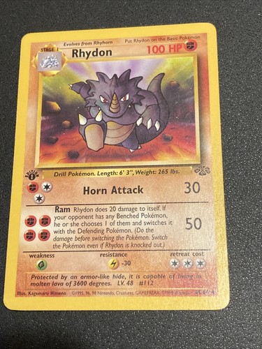 1999 RARE First Edition RHYDON #45/64 Gem MINT CONDITION Pokémon Card ...