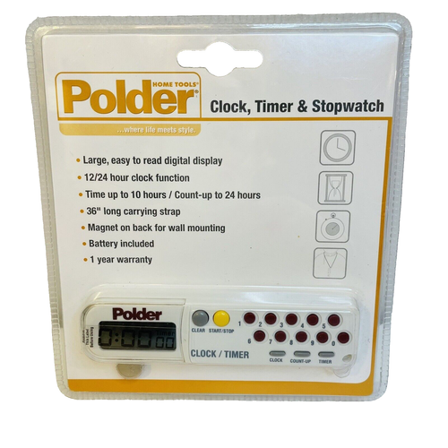 Polder 3-IN-1 Timer Clock & Stopwatch 898-90 Multi Function Tool Brand ...