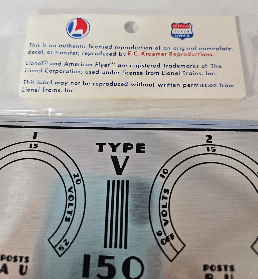 LIONEL TYPE V TRAINMASTER TRANSFORMER ADHESIVE DECAL LABEL NEW ...
