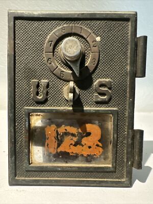 Vintage Antique Post Office Box Door - US, Combination Lock, Glass ...