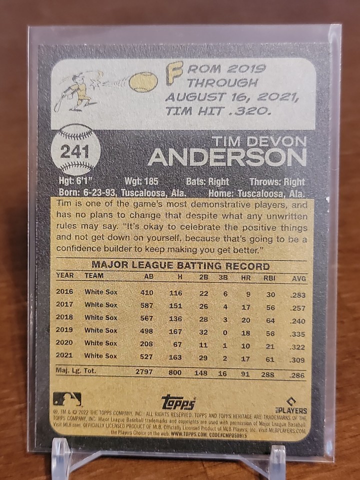 2022 Topps Heritage Base #241 Tim Anderson - Chicago White Sox | eBay