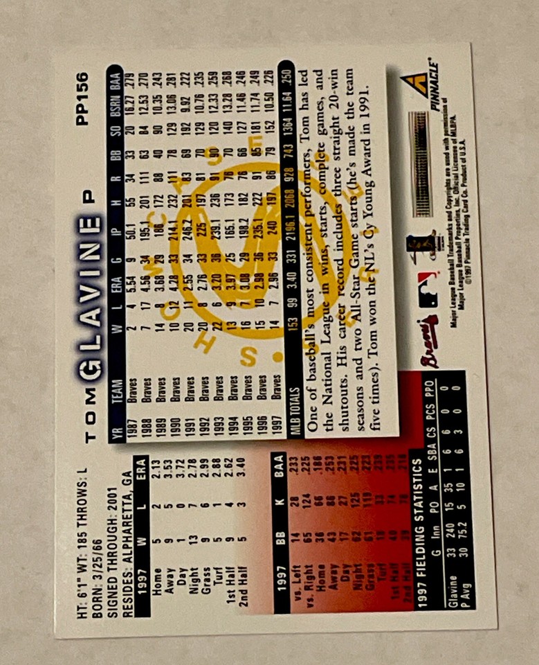 1998 Score Baseball Showcase Series LE Insert PP156 Tom Glavine MLB HOF ...