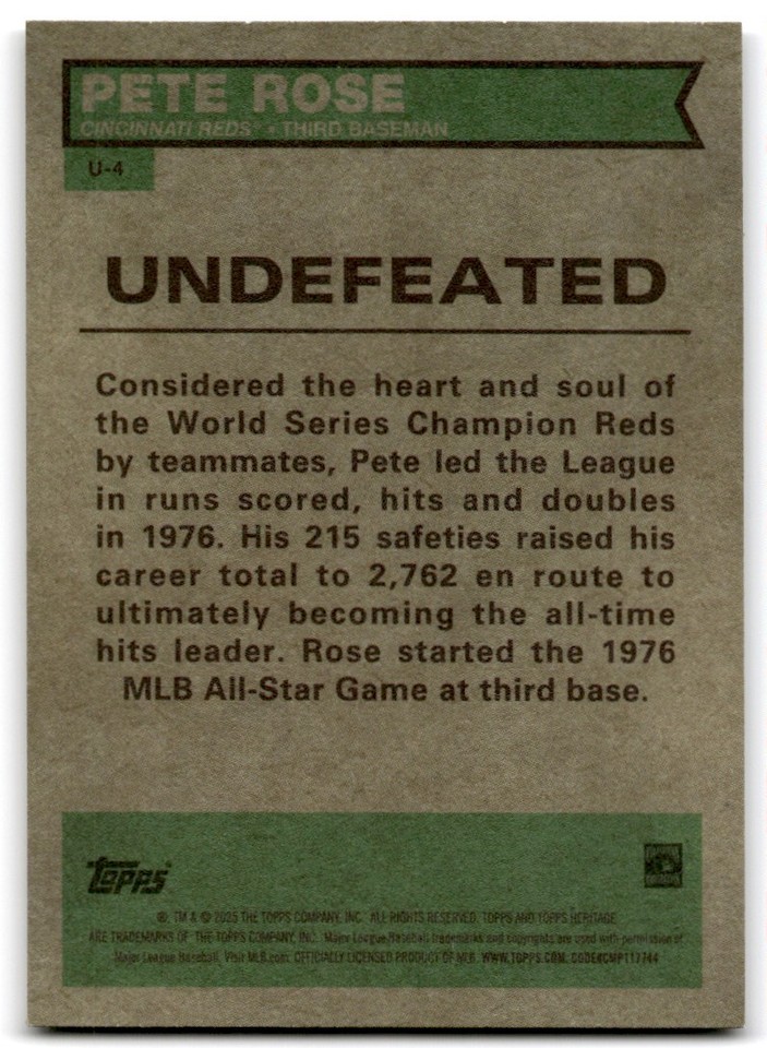2025 Topps Heritage High Number Undefeated Pete Rose Cincinnati Reds #U ...