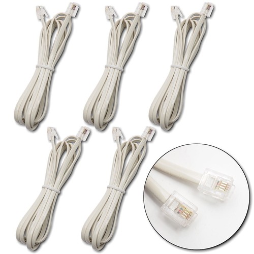 5X! NEW 7ft Telephone Line Cord Cable RJ11 6P4C DSL Modem Fax Phone ...