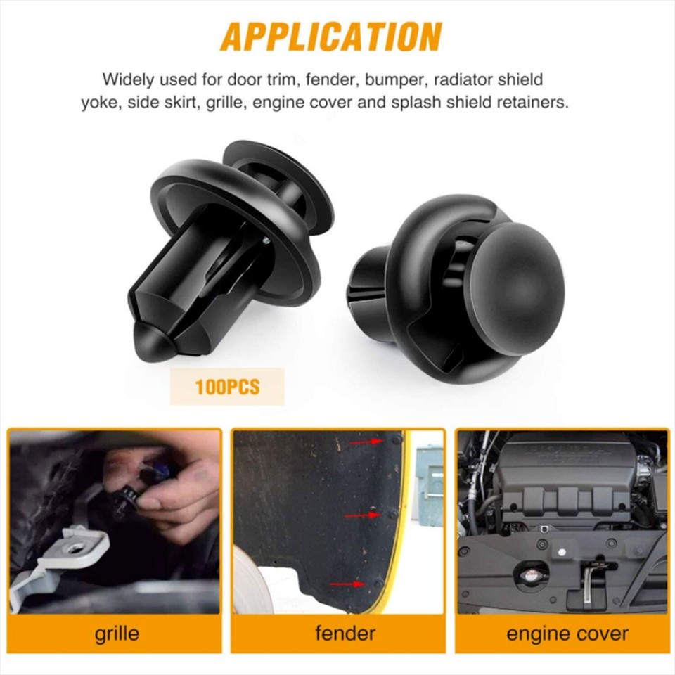 100 Pcs Bumper Clips 10mm Hood Fender Push Rivets Retainer Fasteners ...