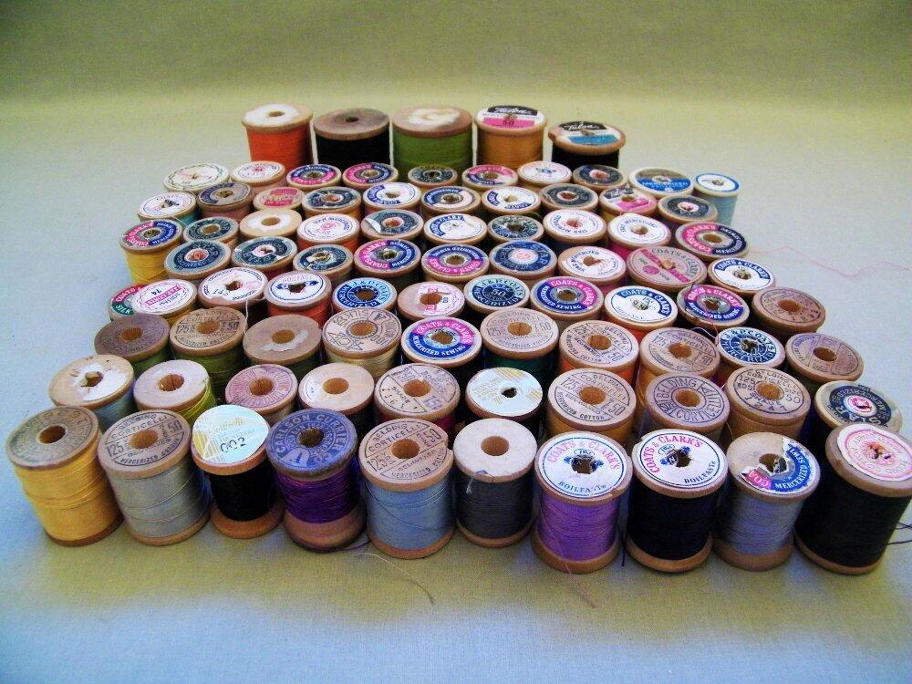 85 Vintage Wooden Sewing Thread Spool Lot Corticelli Star Talon Clark ...