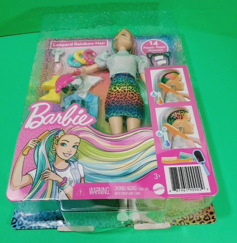 NEW 2020 Barbie Leopard Rainbow Hair Doll Color-Changing Hair + 14 ...