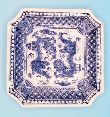 Vintage Blue and White Dragon Porcelain Tray Dish fom China 8 sided ...