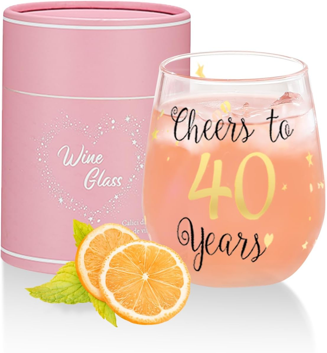 Golden Stemless Wine Glasses Cheers to 40Th Birthday Gifts for Men ...