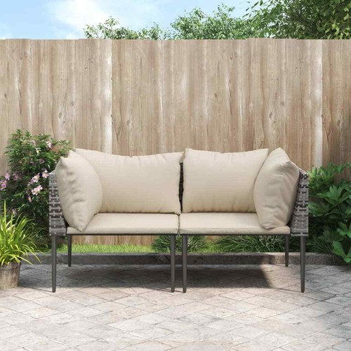 Garden Corner Sofas with Cushions 2 pcs Grey Poly Rattan vidaXL | eBay Australia