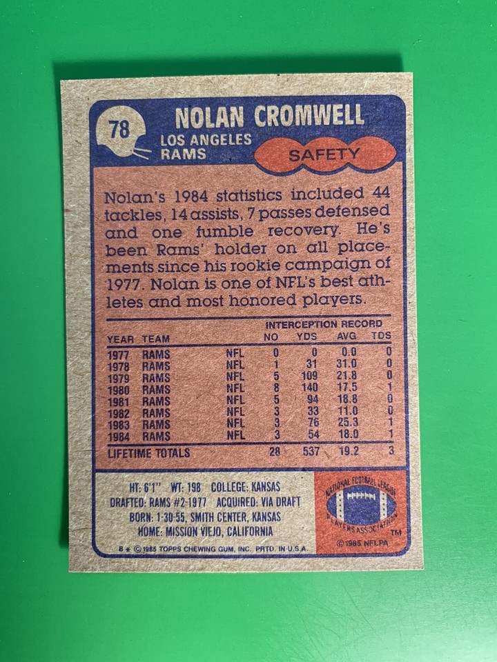 1985 Topps Nolan Cromwell #78 Los Angeles Rams | eBay