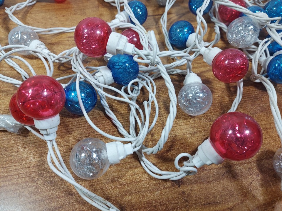 Round Globe Outdoor Indoor Tinsel Light String Red White & Blue 2 ...