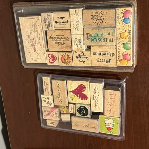 HUGE LOT of 27 VTG Christmas Halloween HO Wood Mount Rubber Stamps Used ...