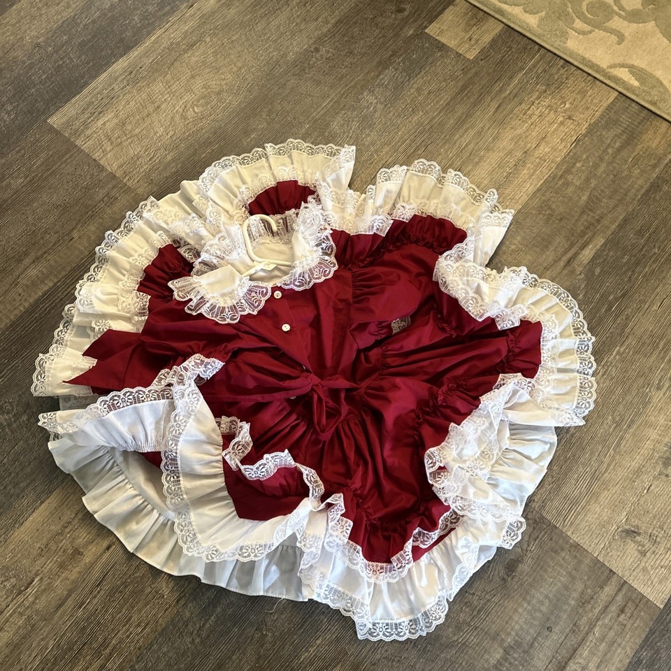 Girls Red Lace Ruffled Full Circle Party Pageant Frilly Christmas Dress ...