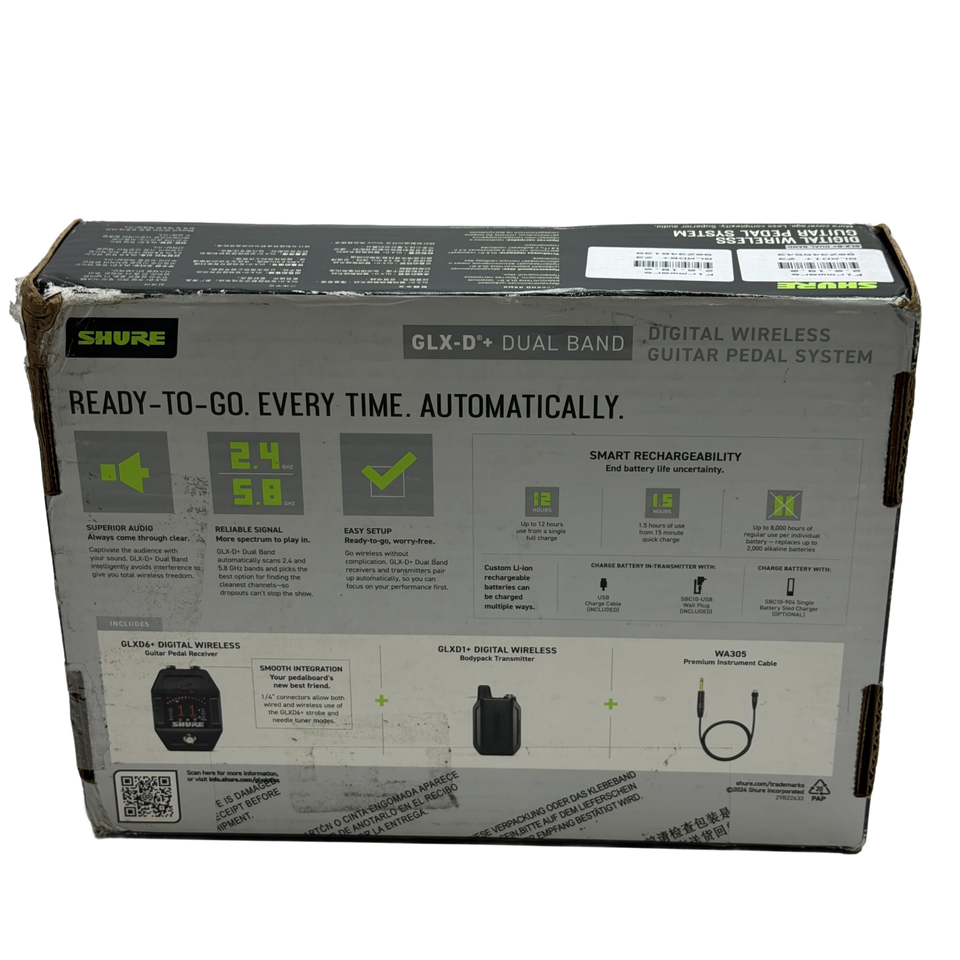 Shure GLX-D+ Dual Band Pro Digital Wireless Guitar Pedal System GLXD16 ...