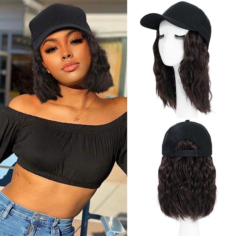 Girl Baseball Wig Hat Straight Hair Wigs Cap with Hair Baseball Bob ...