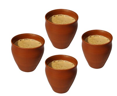 Handmade Reusable Ceramic Tea/Kulhad Cups ( Brown, Set of 4, 140 ml ...