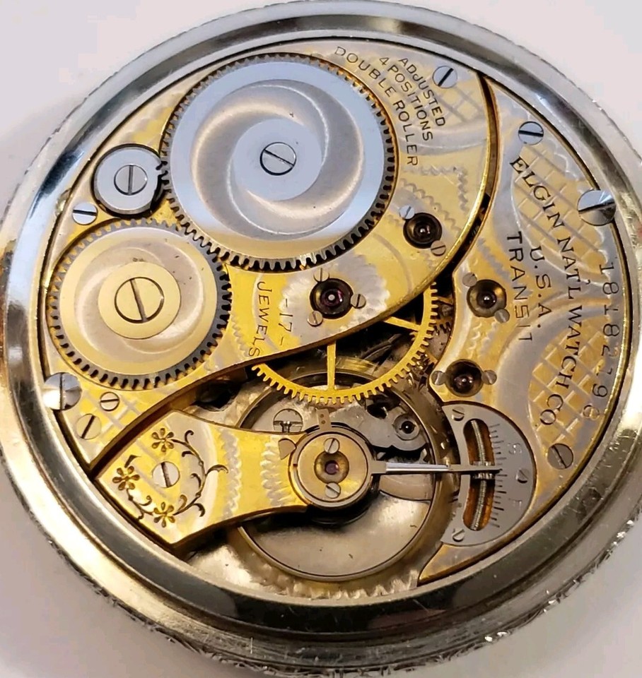 12S RARE ELGIN TRANSIT 17J GRADE 345 TWO-TONE MOVEMENT POCKET WATCH W.G ...