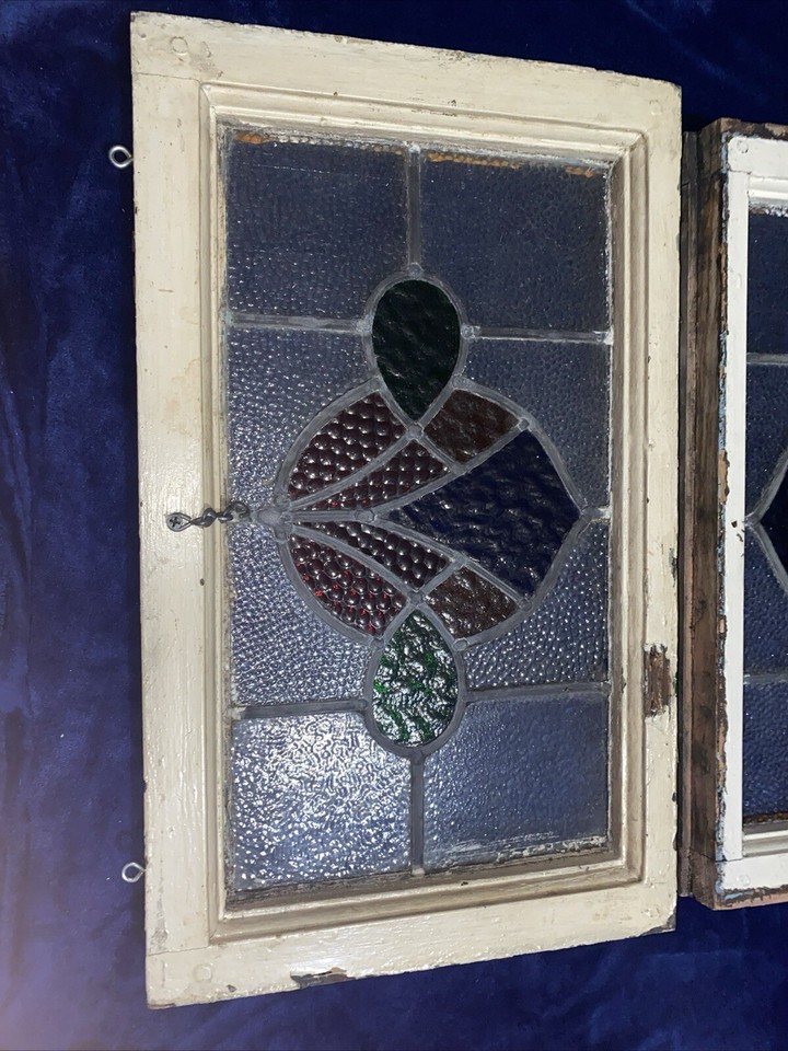 2 Small Antique Stained Leaded Glass Transom Windows 21" by 13" Window ...