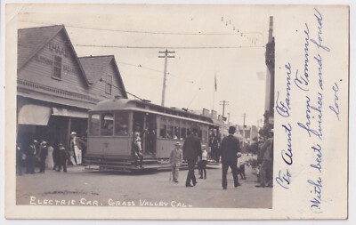 CALIFORNIA GRASS VALLEY TROLLEY REAL PHOTO 1905 TO FANNIE TUCZEK ...