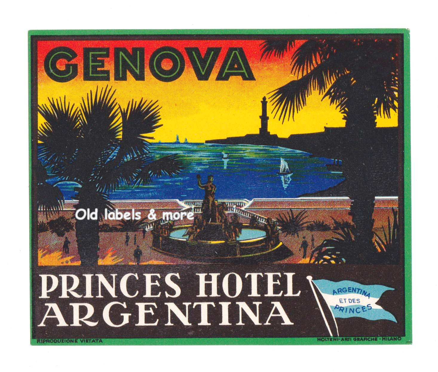 x7303 Princes Hotel Argentina GENOVA luggage label Kofferaufkleber ...