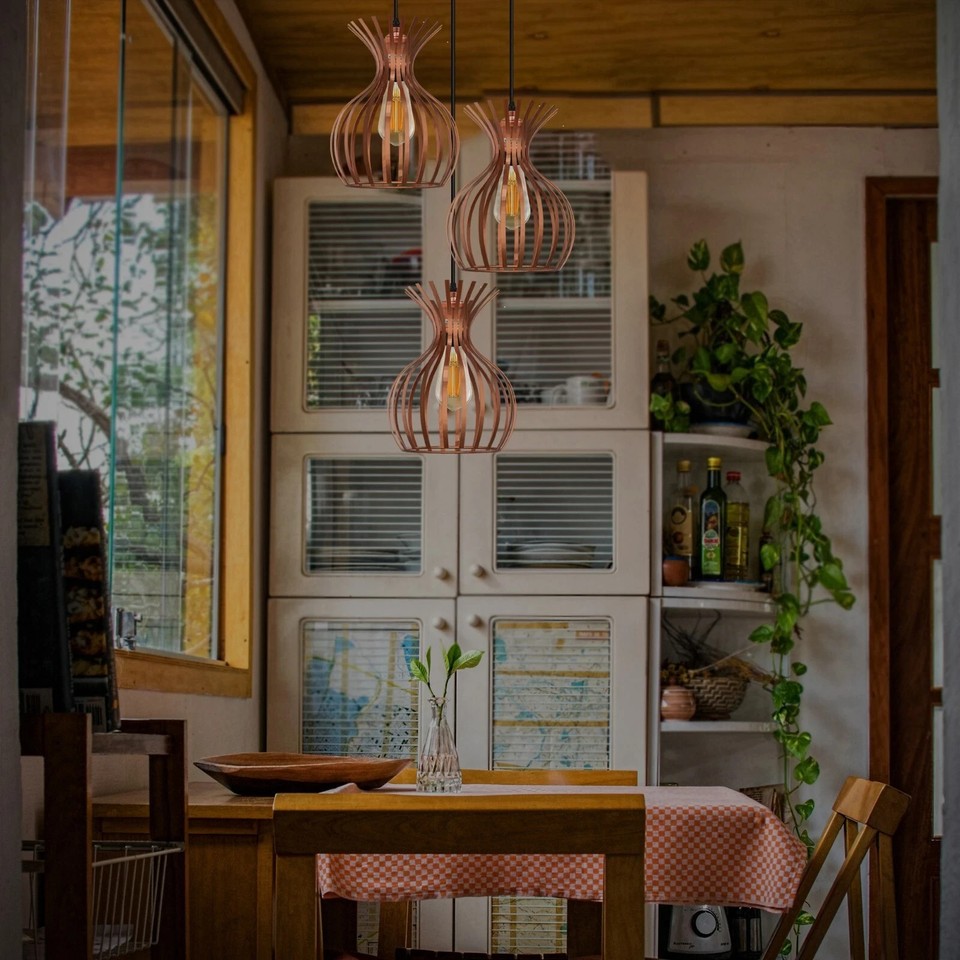 3 Way Vintage Industrial Wire Cage Ceiling Pendant Light Modern Hanging ...