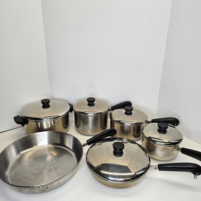 Vintage Revere Ware Stainless Steel Bottom Cookware Pots & Pans Set Lot ...